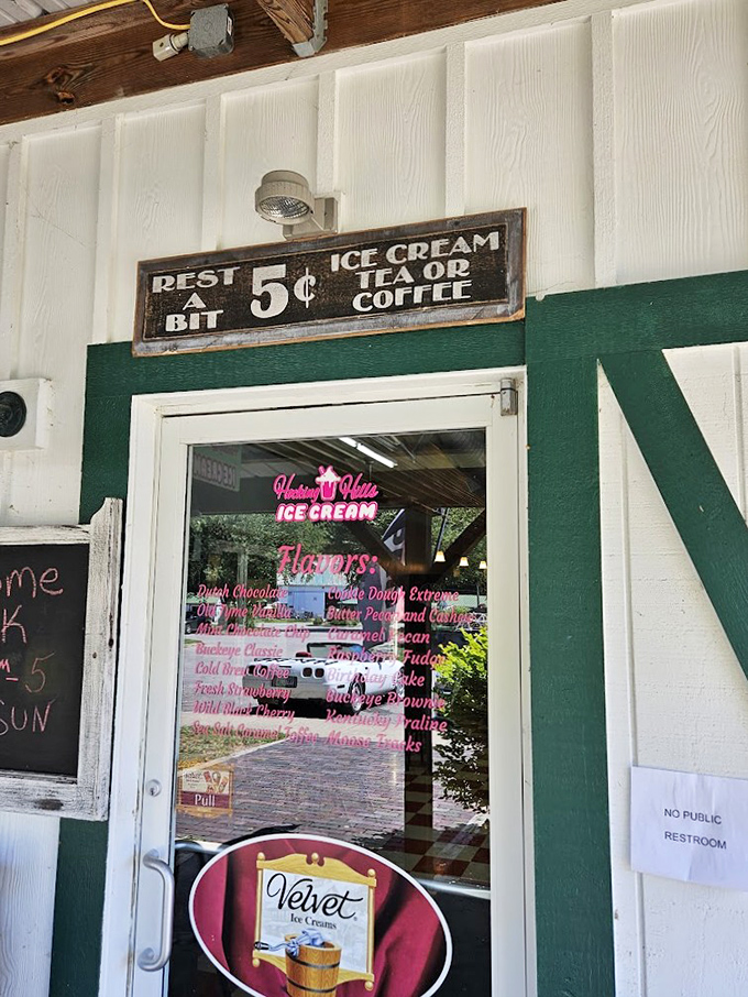 "Rest a bit, 5&cent; ice cream, tea or coffee." When a sign promises prices from another century, you know you've found somewhere special.