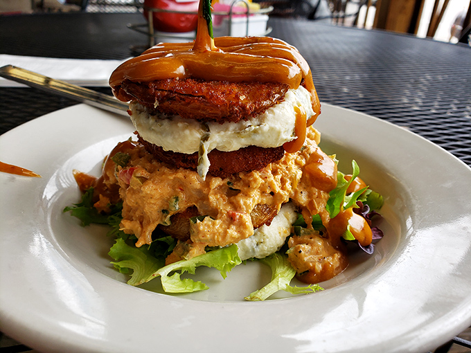 Fried Green Tomatoes stacked like edible poker chips &ndash; except in this game, everyone's a winner.