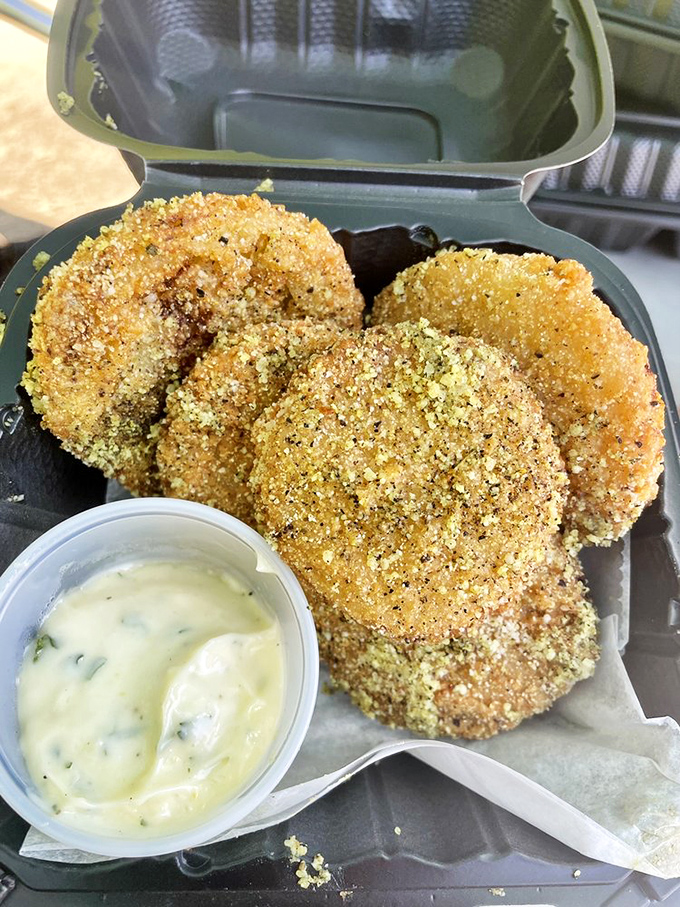 Fried green tomatoes with remoulade&mdash;crunchy, tangy discs of Southern ingenuity that prove unripe produce can be the star of the show.