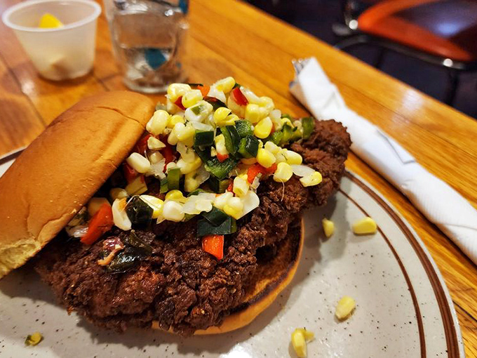 This isn't just a sandwich&mdash;it's a skyscraper of flavor with corn relish playing the role of the penthouse suite.