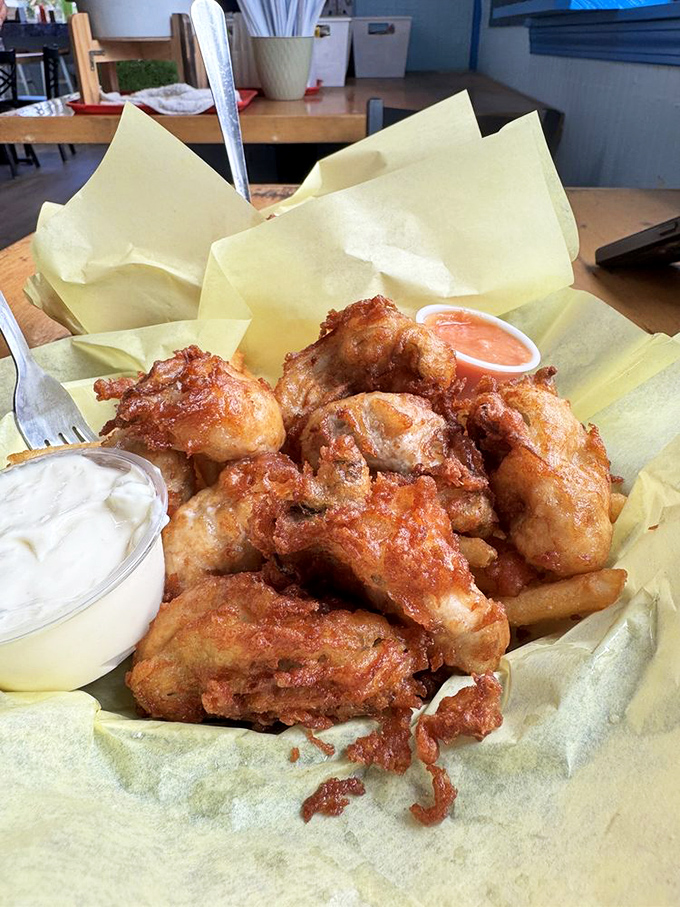 Fried oysters that crunch then melt, delivering that perfect ocean kiss. Worth every penny and the inevitable fight over the last one.