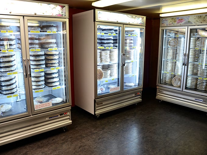 The frozen pie vault &ndash; like Fort Knox but with tastier contents. Each shelf holds enough happiness to power a family reunion.