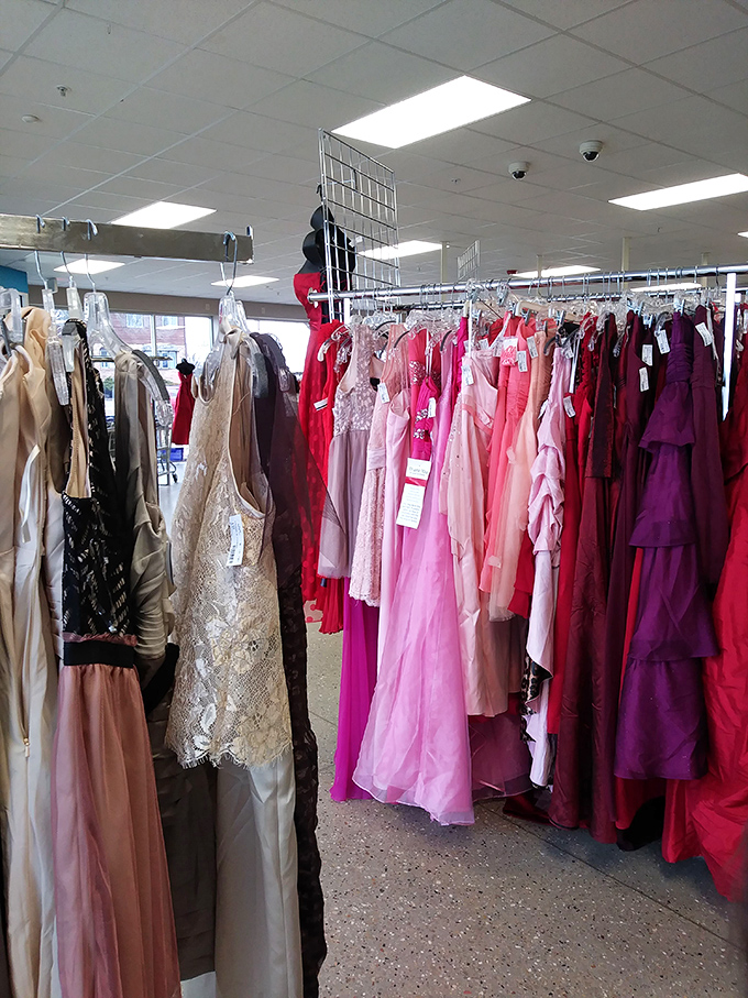 Formal gowns and prom dresses get a second chance to shine. That sequined number could be someone's "I can't believe I found this" moment. 