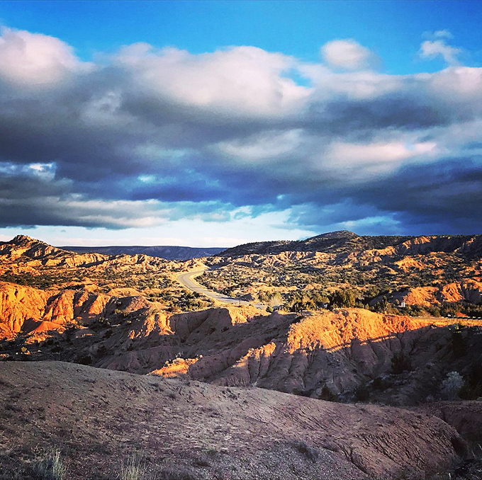 The High Road to Taos offers drama worthy of an epic film score. These golden cliffs catch the late afternoon light like nature's own theater lighting. 