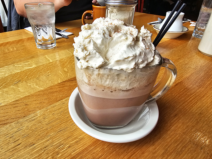 Hot chocolate that's wearing a whipped cream hat so tall it needs its own zip code. Drinking it feels like winning at life.