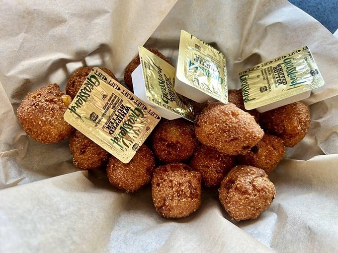 Hushpuppies: the South's greatest contribution to the appetizer world, golden-fried nuggets that silence hunger one delicious bite at a time.