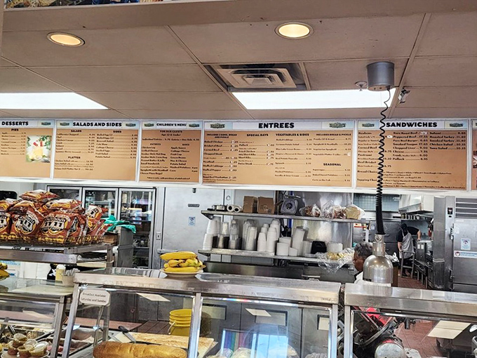 Behind the counter, where the magic happens&mdash;hot dishes waiting patiently to join the parade of plates heading to hungry diners.