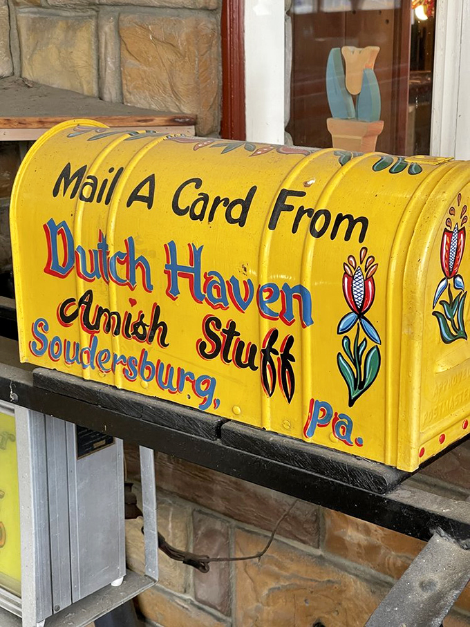This cheerfully painted mailbox isn't just functional&mdash;it's an invitation to send a slice of Amish country to those who couldn't make the trip.