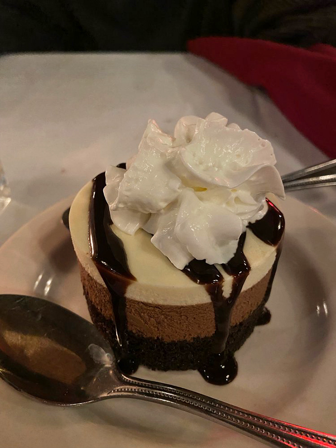 A slice of chocolate mousse cake that doesn't need a fancy French name to tell you it's about to become the highlight of your day.