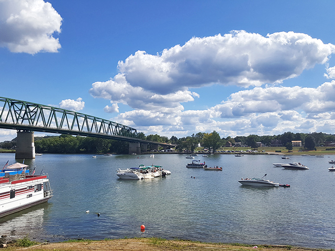 Boats gathered on the Ohio River like teenagers in a mall parking lot, except with better views and significantly more expensive vehicles.