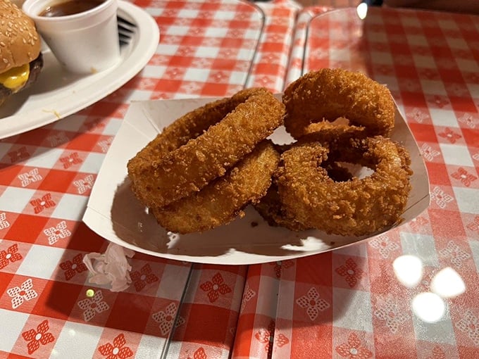 These aren't just onion rings&mdash;they're golden halos of crispy perfection, waiting to escort your taste buds to the promised land.