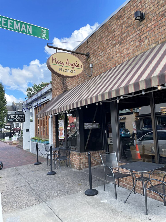 Sidewalk seating under the striped awning offers prime Carytown people-watching with your slice&mdash;Richmond's version of European caf&eacute; culture.