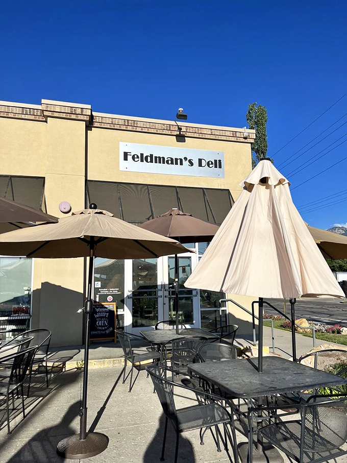 Outdoor seating with mountain views&mdash;because digesting a half-pound of corned beef deserves a majestic backdrop. Utah meets Manhattan in perfect harmony.