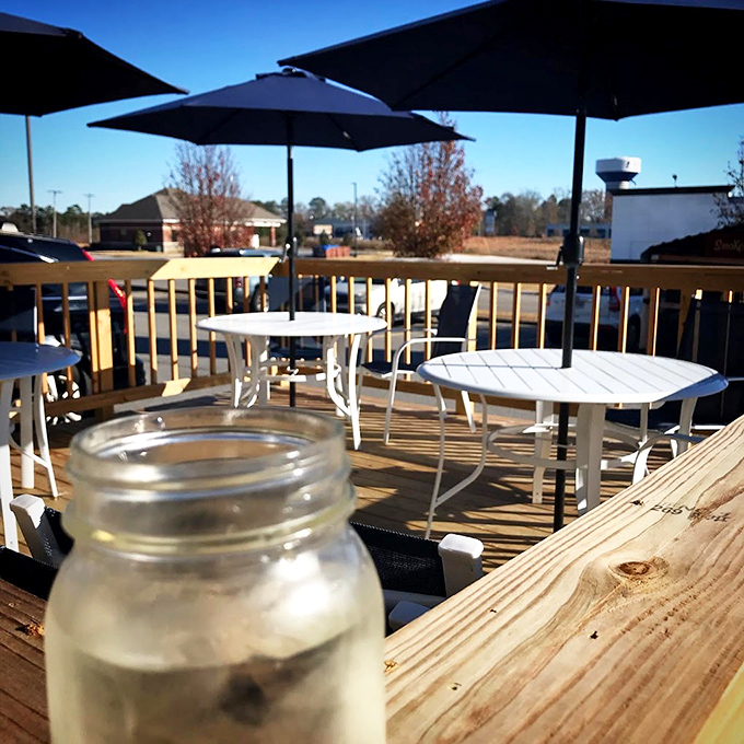 The outdoor patio&mdash;where your coffee can get some fresh air too. Arkansas sunshine makes everything taste better.