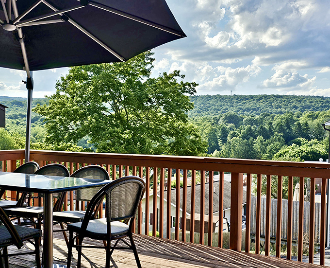 Mother Nature showing off her best side. This outdoor seating view makes every bite taste better, like scenery is the secret ingredient.