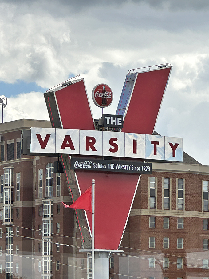 That massive "V" sign isn't just a letter&mdash;it's a landmark, a beacon, and a promise of deliciousness that's visible from blocks away.