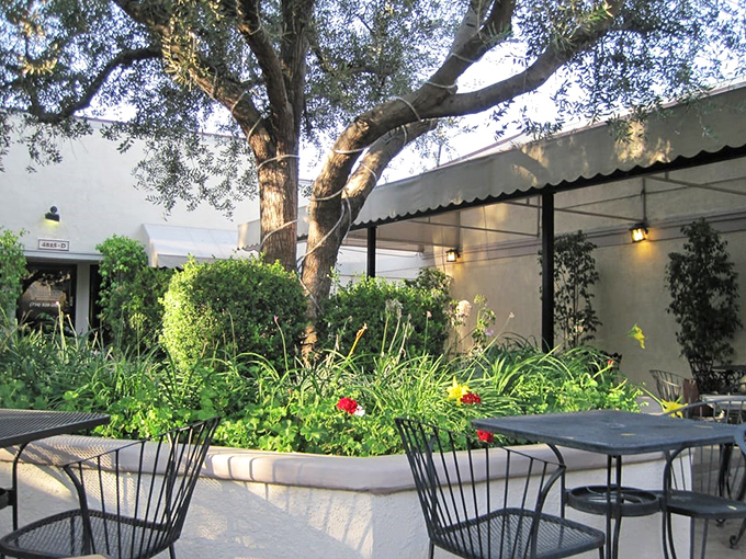 The patio garden offers nature's ambiance with your enchiladas. Lush greenery and outdoor seating create California's perfect answer to al fresco dining.