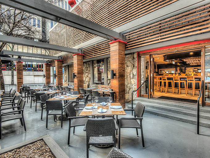 The patio offers Atlanta al fresco dining at its finest. Urban oasis by day, string-lit magic by night.