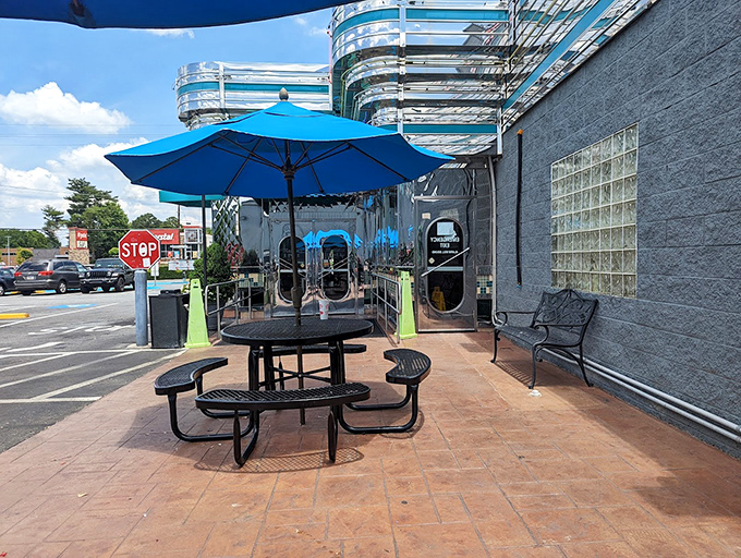 The outdoor patio offers a moment of reflection between courses. Sometimes you need fresh air to prepare for the next round.