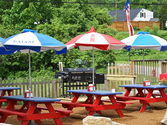 The outdoor patio with its patriotic umbrellas and picnic tables offers a slice of Americana where summer never seems to end.