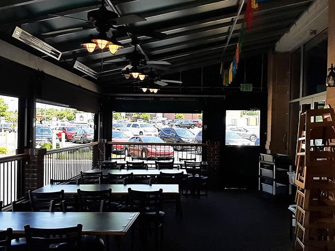 The covered patio offers al fresco dining without the sunburn – perfect for those "too nice to be inside" North Carolina days.