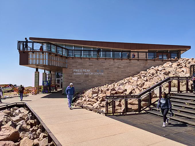 Pikes Peak Summit Visitor Center: where oxygen is optional, views are mandatory, and your camera will work overtime.
