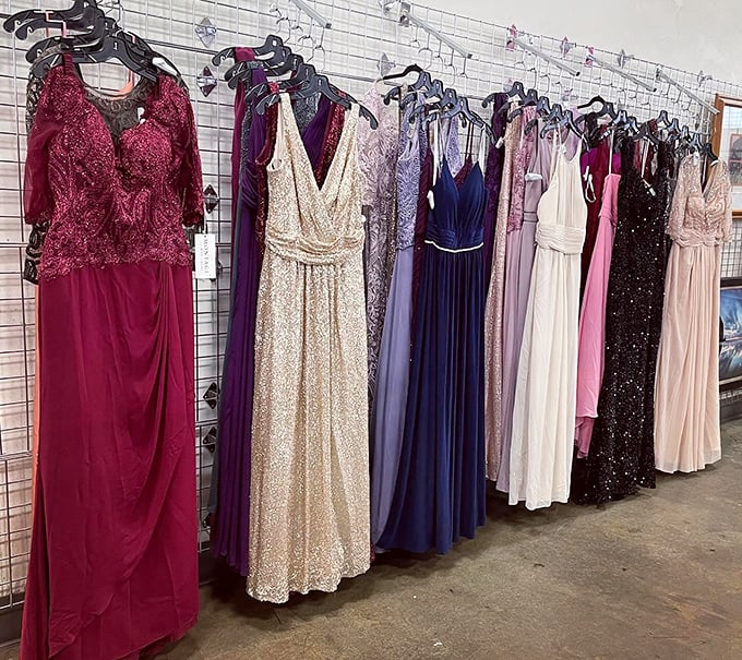 Formal dresses waiting for their second dance, proving glamour doesn't need to cost a month's rent.