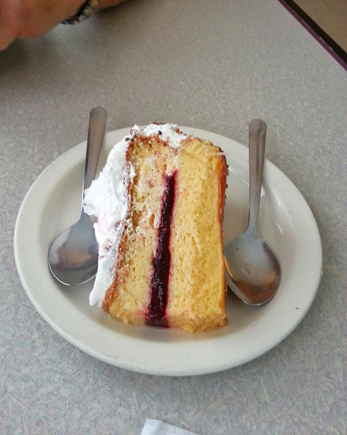Even dessert doesn't disappoint &ndash; this raspberry cake looks like it belongs in a bakery window, not hiding in a small-town Mexican restaurant.