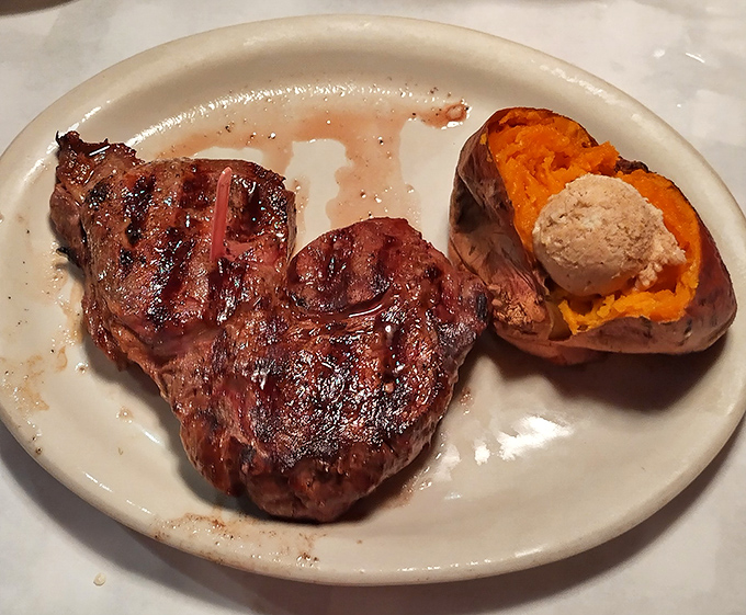 The ribeye doesn't just sit on the plate&mdash;it commands it. That sweet potato with cinnamon butter is playing the long game for your affection.