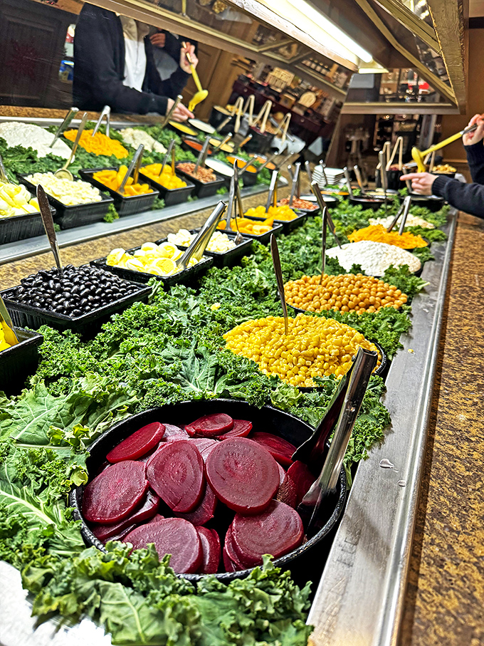 A salad bar that proves Southerners know their veggies too. Those beets are redder than a politician's face during tax season.