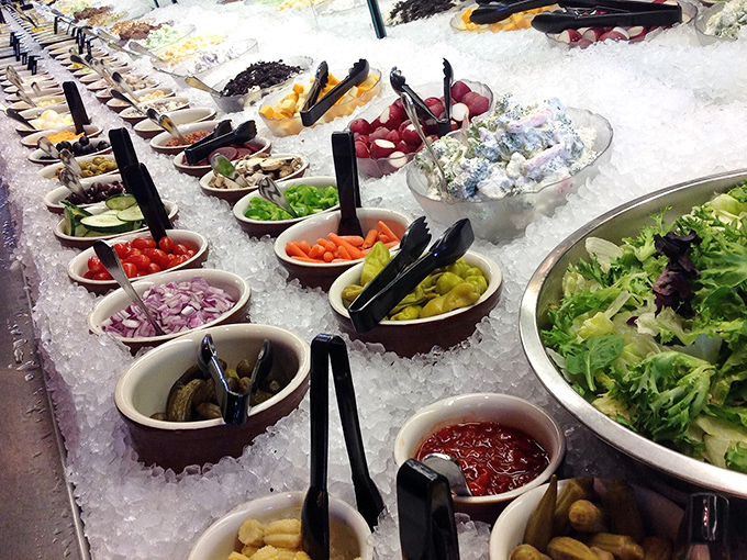 The salad bar isn't an afterthought but a colorful playground of fresh ingredients. Even dedicated carnivores will find themselves tempted.