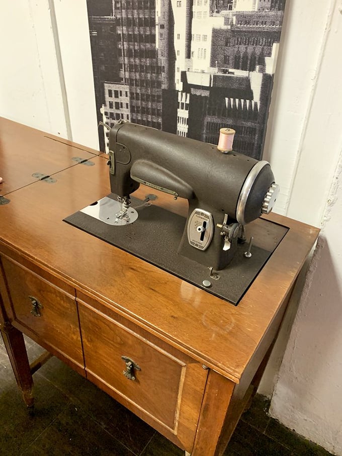 A vintage sewing machine that's outlived countless fast-fashion trends. They literally don't make them like this anymore.