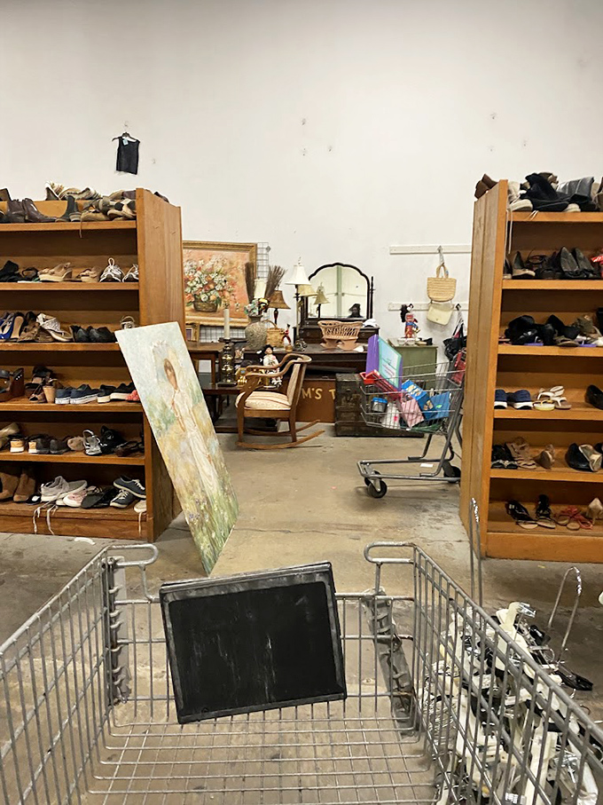 The shoe section&mdash;where practical meets whimsical. Your next favorite pair is hiding between barely-worn loafers and vintage boots.