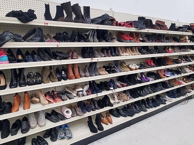 Footwear finds for every occasion line these shelves—from barely-worn boots to dress shoes that have danced at only one wedding.