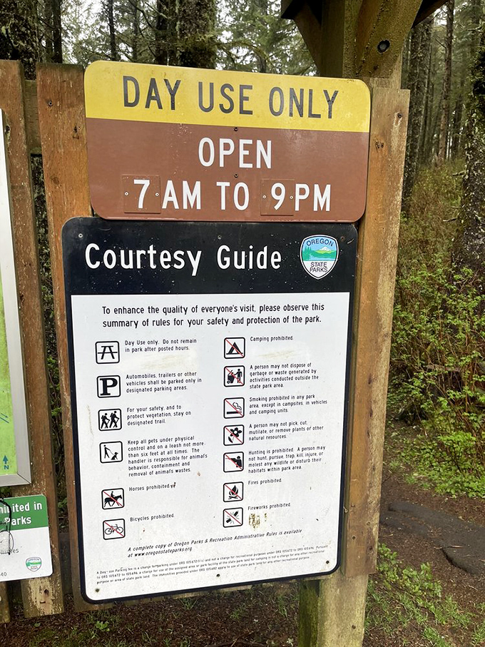 The rules of paradise: open 7am to 9pm daily. Even Eden probably had visiting hours and a "no picking the apples" policy.