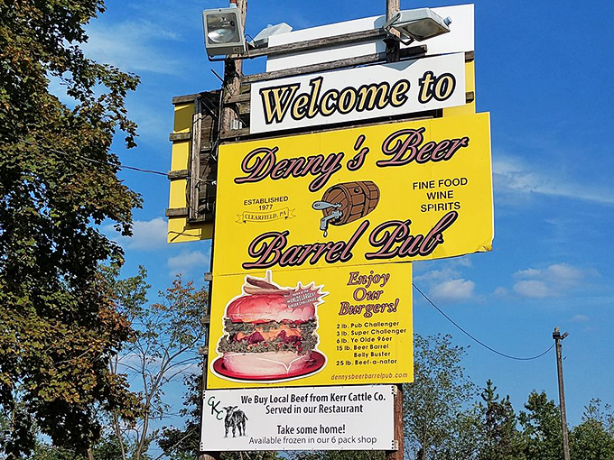 The sign proudly announces their burger challenges &ndash; from 2-pounders to the mythical 15-pound "Holy Cow" behemoth.