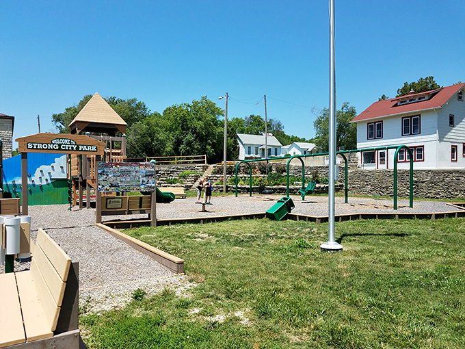 Strong City Park offers simple pleasures—swings, slides, and the kind of small-town charm that makes you nostalgic for summers you never actually had.