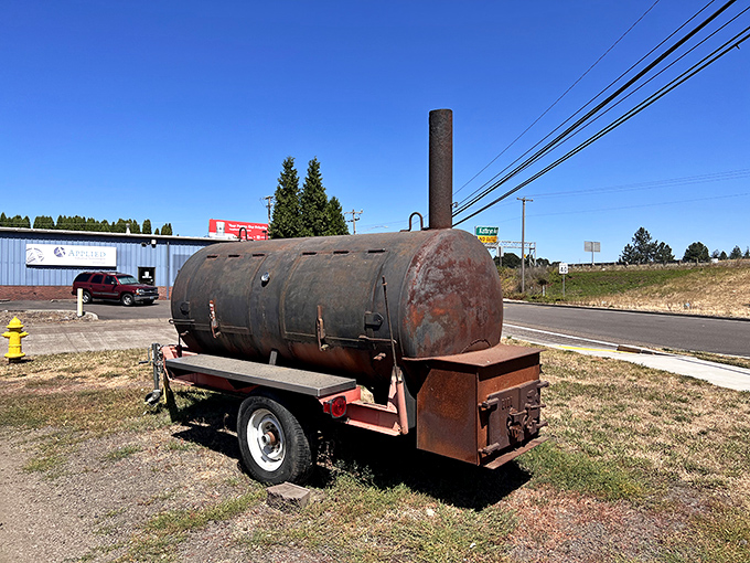 The workhorse behind the magic – this well-seasoned smoker has probably seen more meat than a butcher's convention.