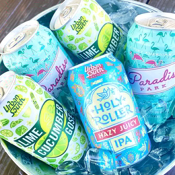 The craft beer selection is as colorful as the conversation you'll have after a few sips. Urban South's cans are like little works of art.