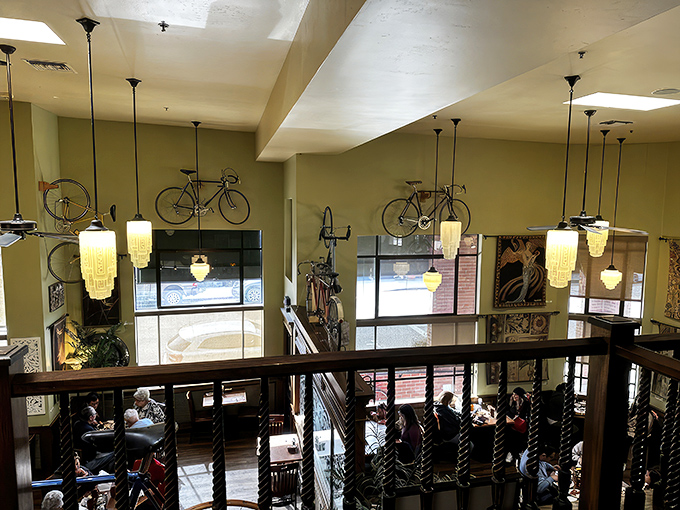 Bicycles suspended from the ceiling aren't just quirky d&eacute;cor&mdash;they're a reminder that you'll need exercise after indulging in everything on the menu.