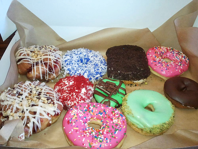 The donut box assortment&mdash;nature's most perfect color palette and the reason "I'll just take one" remains the biggest lie in American cuisine.