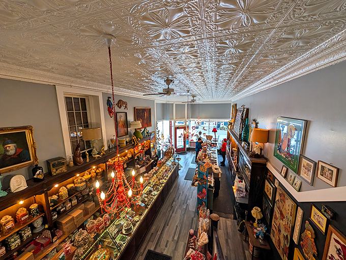 Looking down from the ornate ceiling, you'd swear Norman Rockwell himself designed this candy shop panorama of Americana at its sweetest.