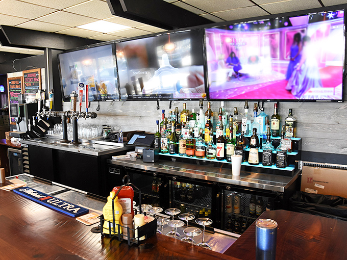 The bar area proves Landmark isn't just a breakfast joint—it's an all-day affair where mimosas transition seamlessly to martinis.