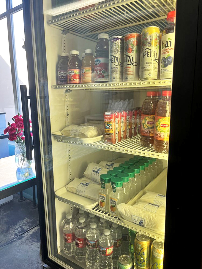 Even the drink cooler shows thoughtful curation. When you need something to wash down your third donut without judgment.