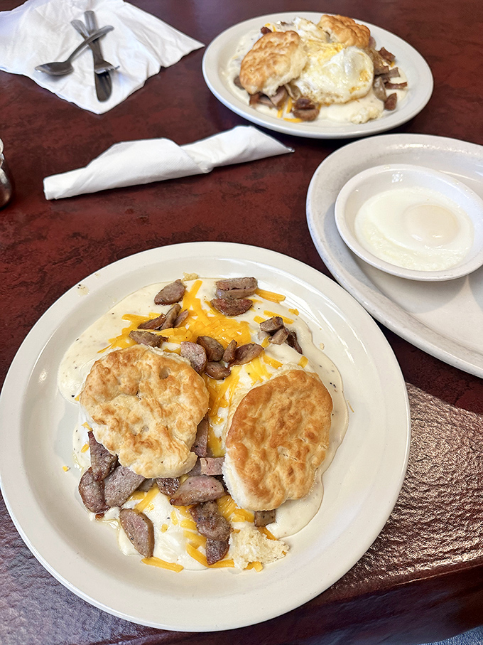 Biscuits and gravy: The breakfast that says, "Today might be tough, but at least you started it right." Pure Kansas comfort.
