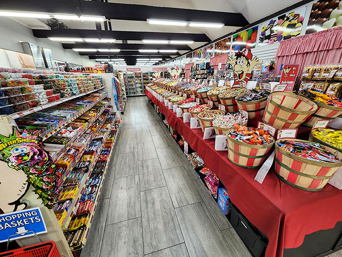 A candy aisle so mesmerizing it should come with a warning: "May cause spontaneous childlike wonder and severe schedule disruption."