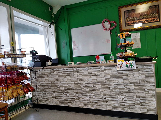 The counter might be simple, but it's the gateway to flavor town. That stone facade says "we're serious about our food."