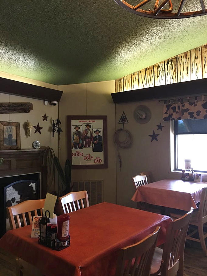 Western stars watch over diners from framed posters while red tablecloths add homey charm. Even The Good, the Bad and the Ugly would agree on the food.