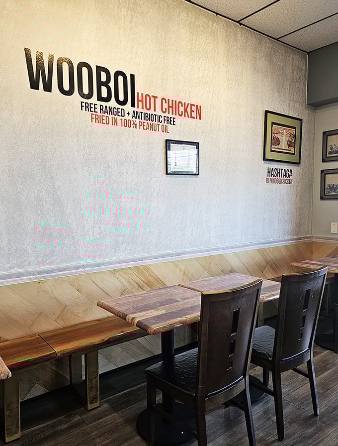 "Do what you love every day" isn't just wall art here&mdash;it's the WOOBOI philosophy. Simple d&eacute;cor lets the chicken do the talking.