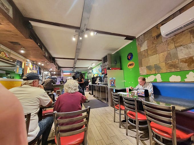 The dining area buzzes with the universal language of burger appreciation&mdash;silent nods and occasional sighs of contentment.